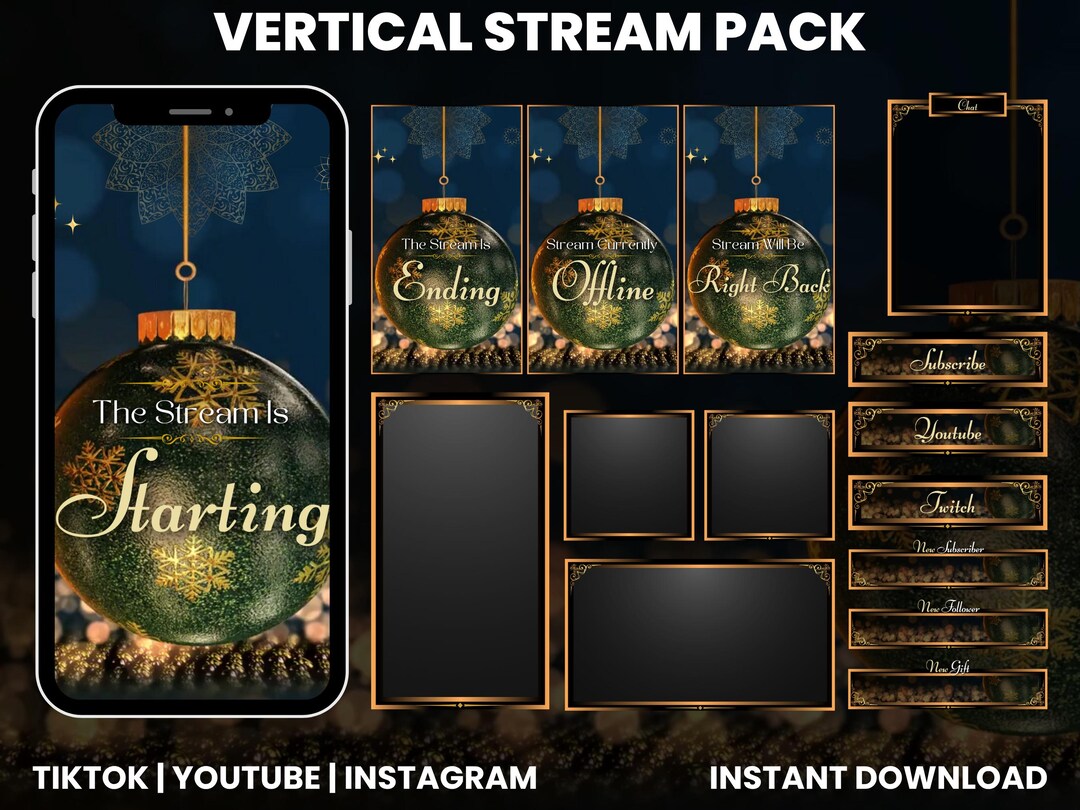 Golden Christmas Vertical Stream Pack | Starting Soon Screens | Tiktok ...