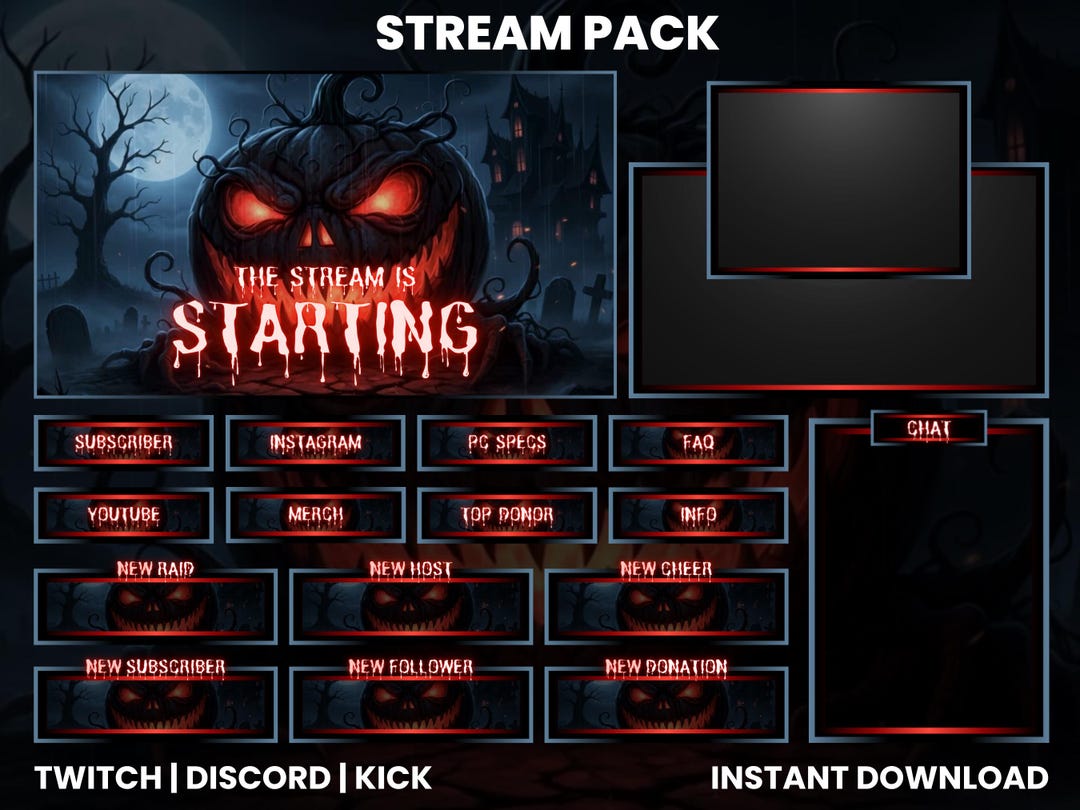 Demonic Pumpkin Stream Pack – Horror Twitch Overlay Bundle | Halloween ...