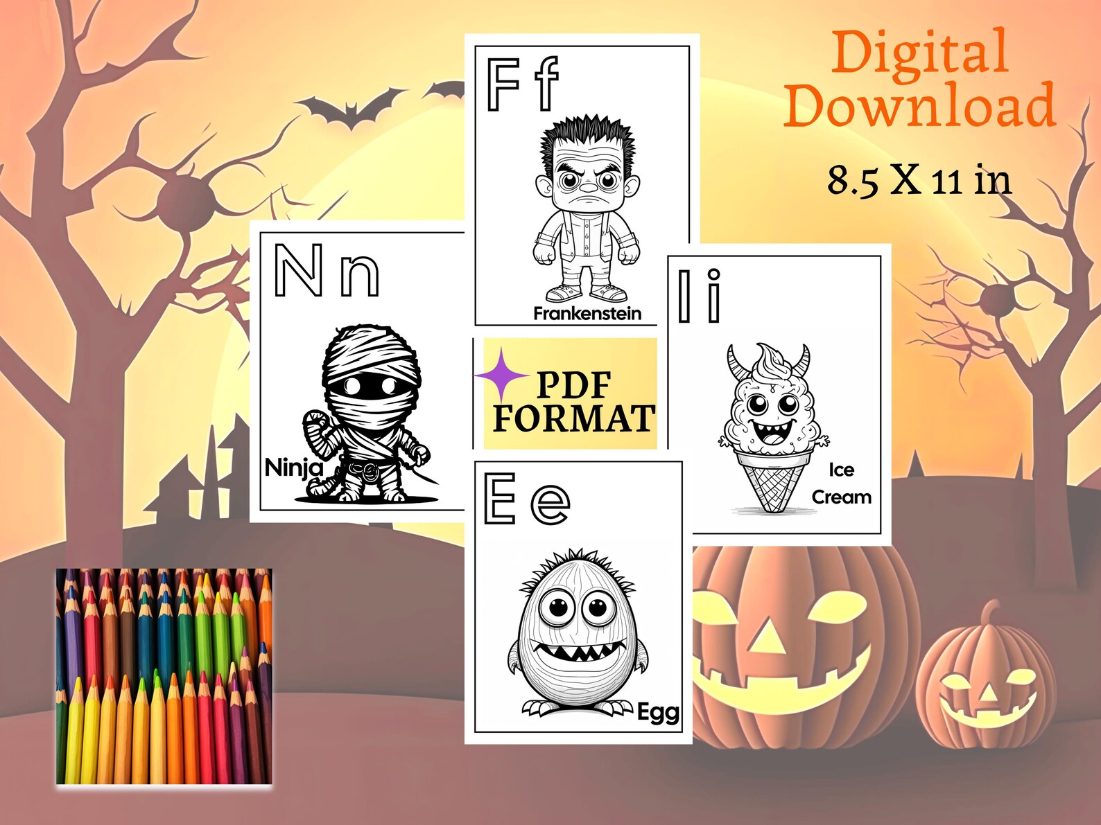 26 Spooky Alphabet Coloring Pages Halloween Printable Art Instant ...