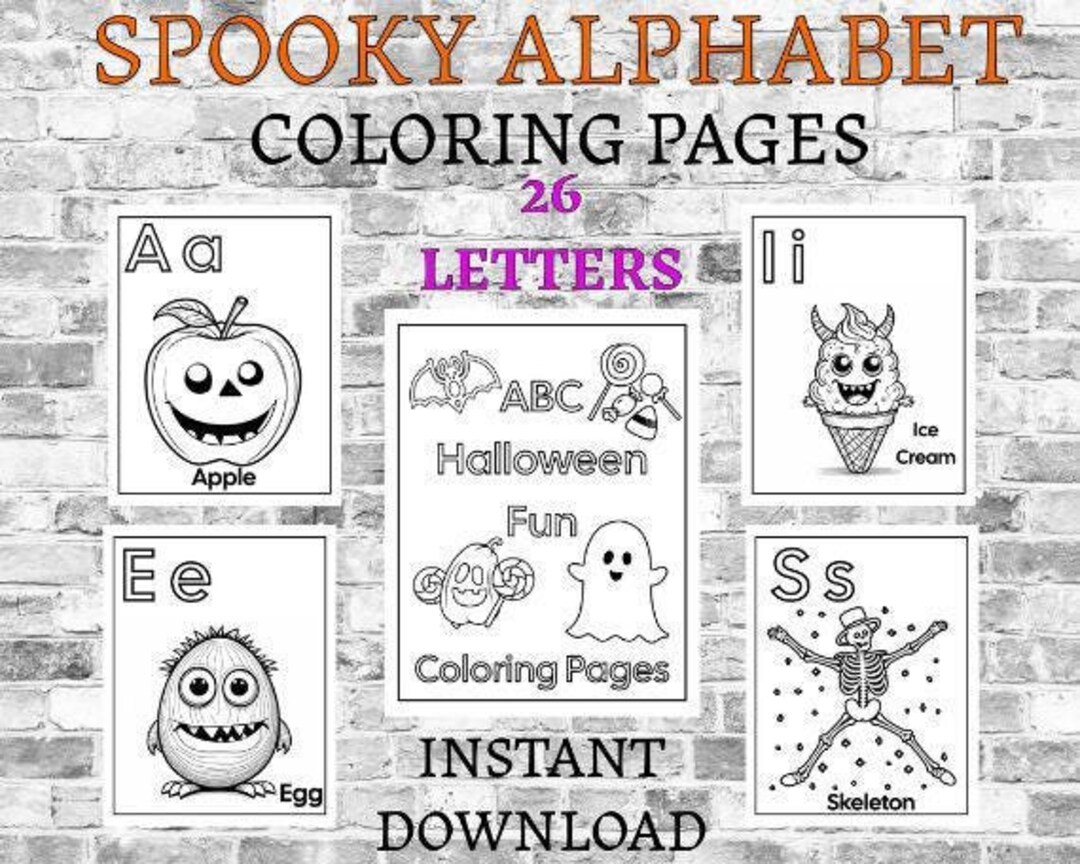 26 Spooky Alphabet Coloring Pages Halloween Printable Art Instant ...