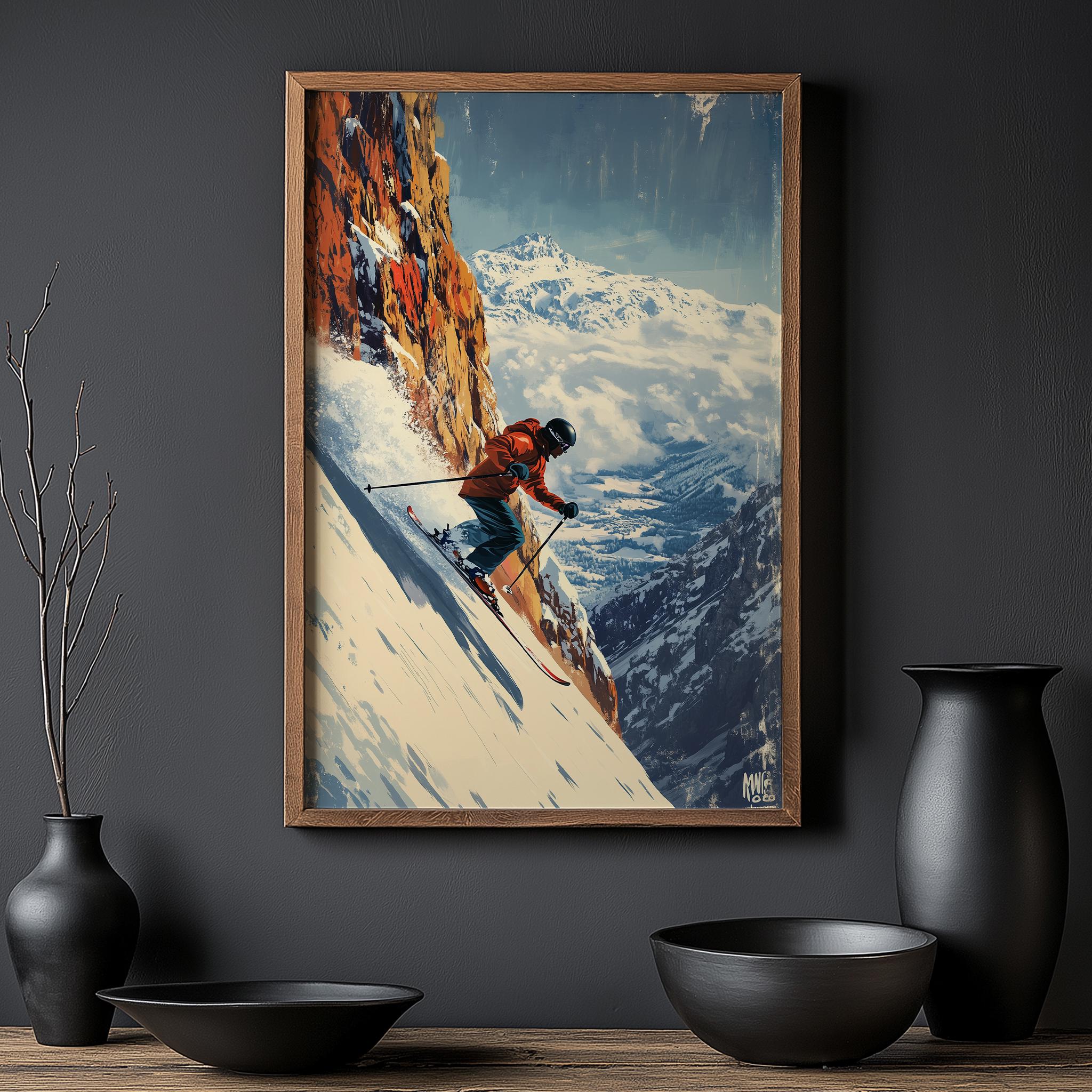 Off-piste Skiing Poster Printable - Vintage Winter Ski Wall Art, Retro ...