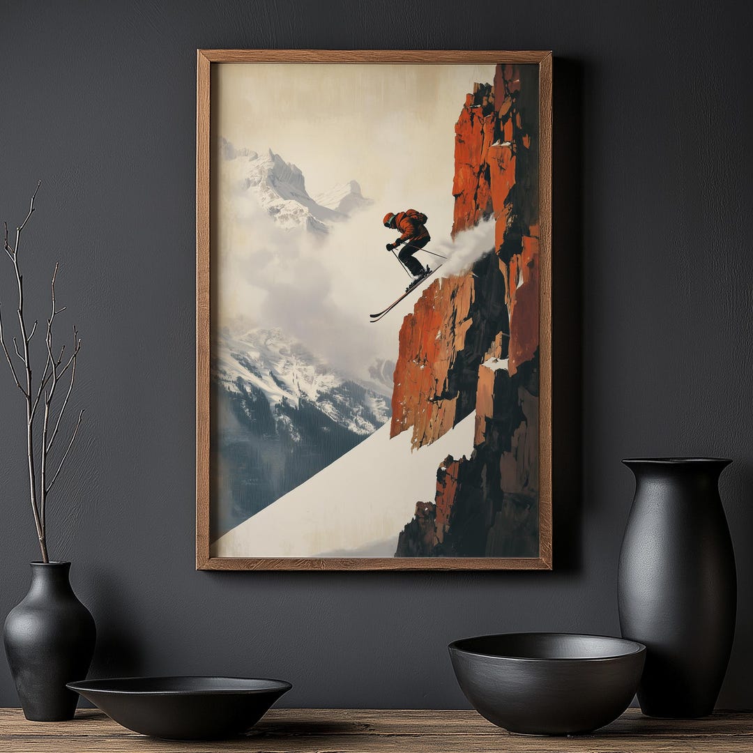 Off-piste Skiing Poster Printable - Vintage Winter Ski Wall Art, Retro ...