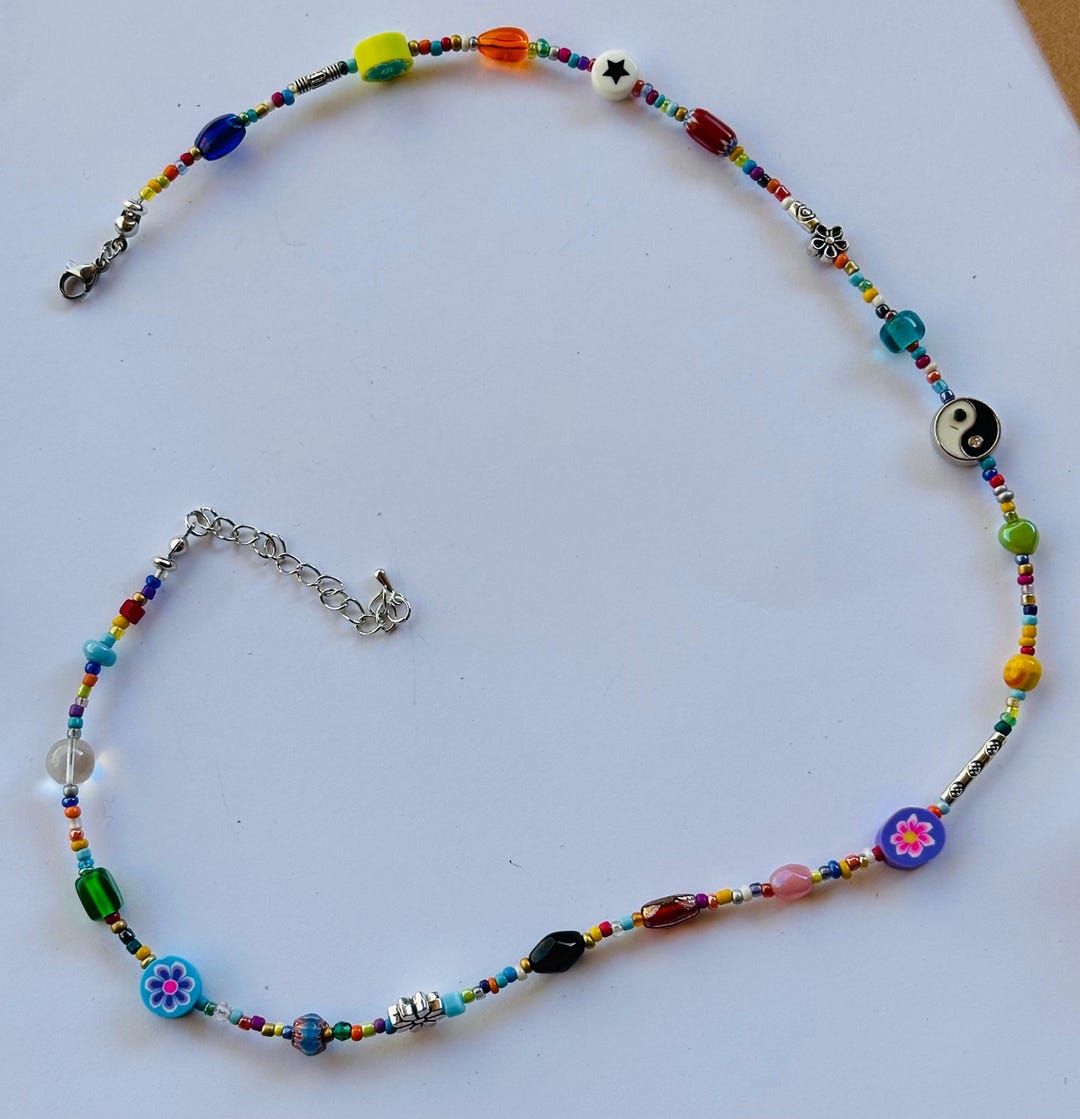 Crazy 90s Theme Necklace, Various Beads With Silver Clasp and Findings ...