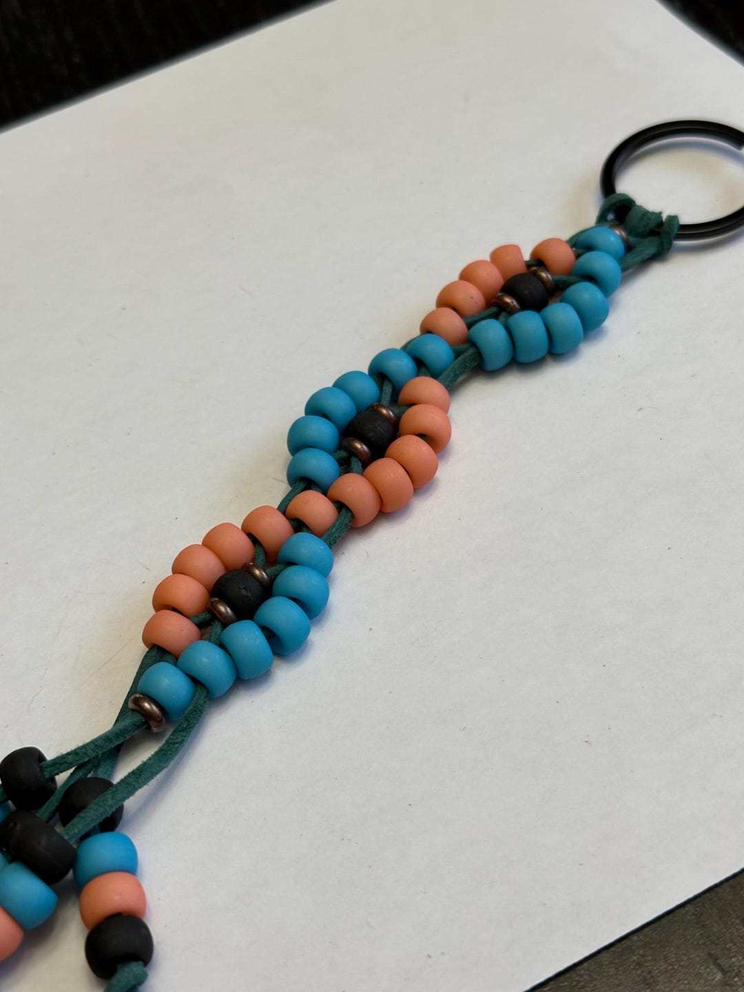 Southwest Style Beaded Keychain: Suede Lace, Matte Blue, Coral - Etsy