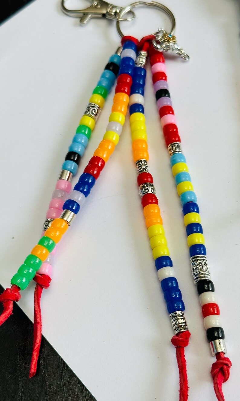 Wild Indian Style Keychain, Leather, Mini Pony Beads, Mini Slider Beads ...