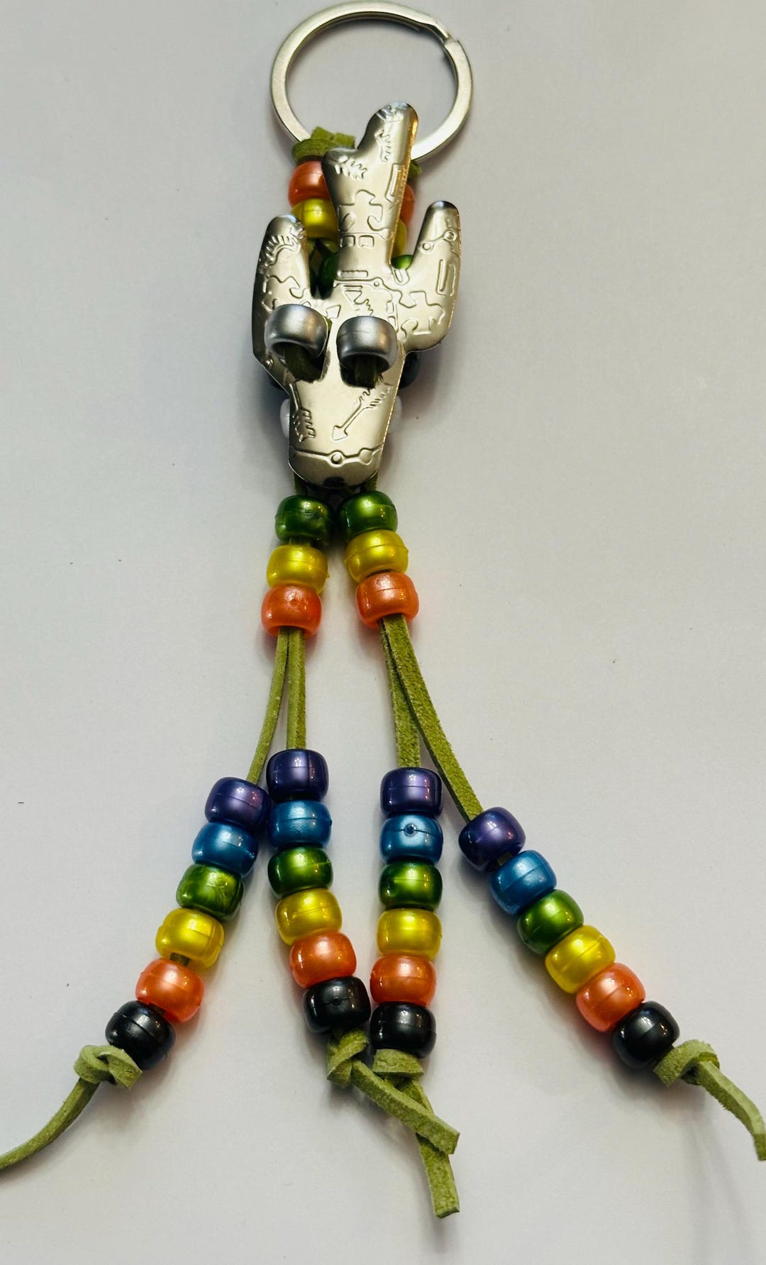 Saguaro Cactus Keychain Indian Style, Leather, Pony Beads, Concho ...