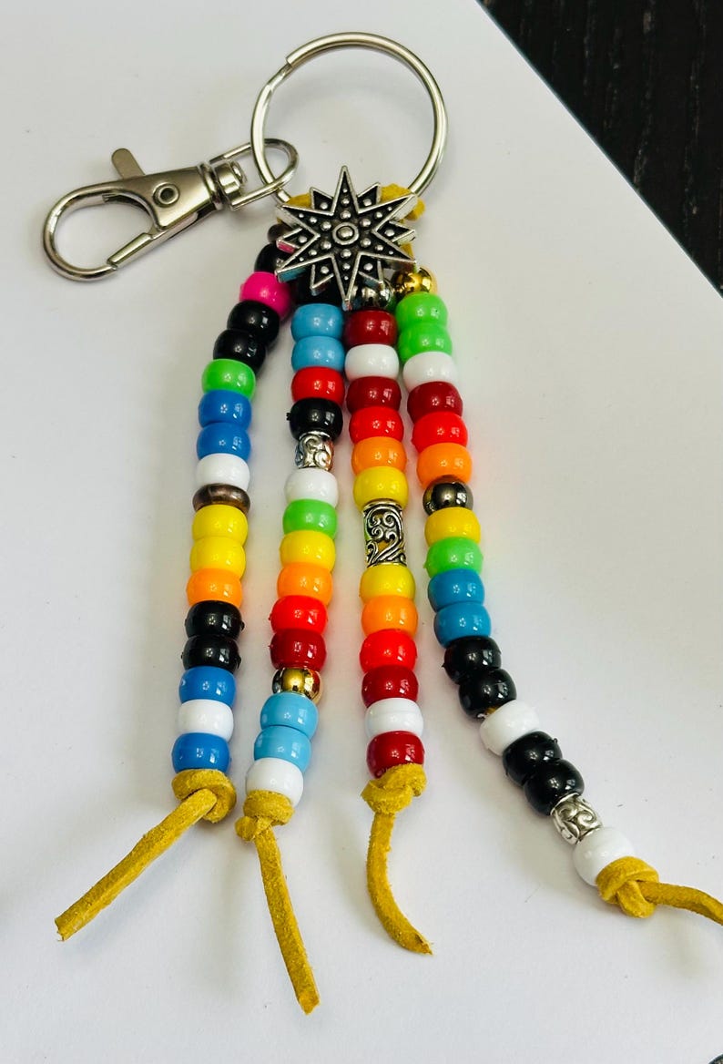 Wild Indian Style Keychain, Leather, Mini Pony Beads, Mini Slider Beads ...