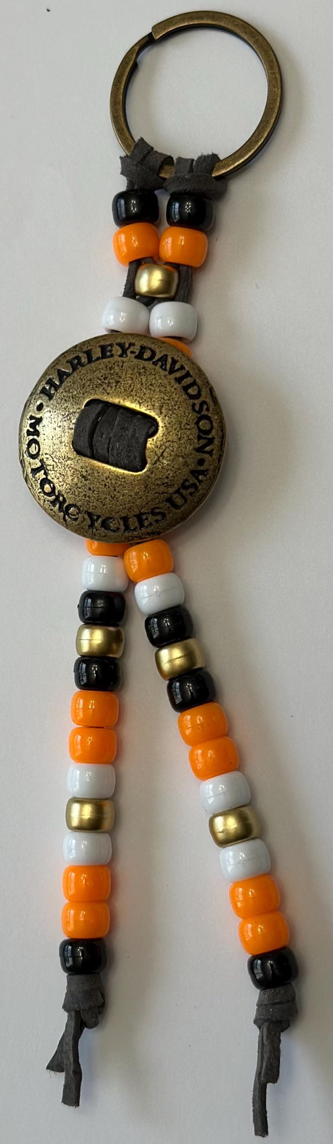 Harley Davidson Concho Keychain With Suede Lace and Beads, Vintage - SW ...