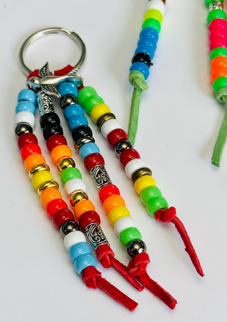 Wild Indian Style Keychain, Leather, Mini Pony Beads, Mini Slider Beads ...