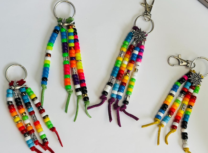 Wild Indian Style Keychain, Leather, Mini Pony Beads, Mini Slider Beads ...