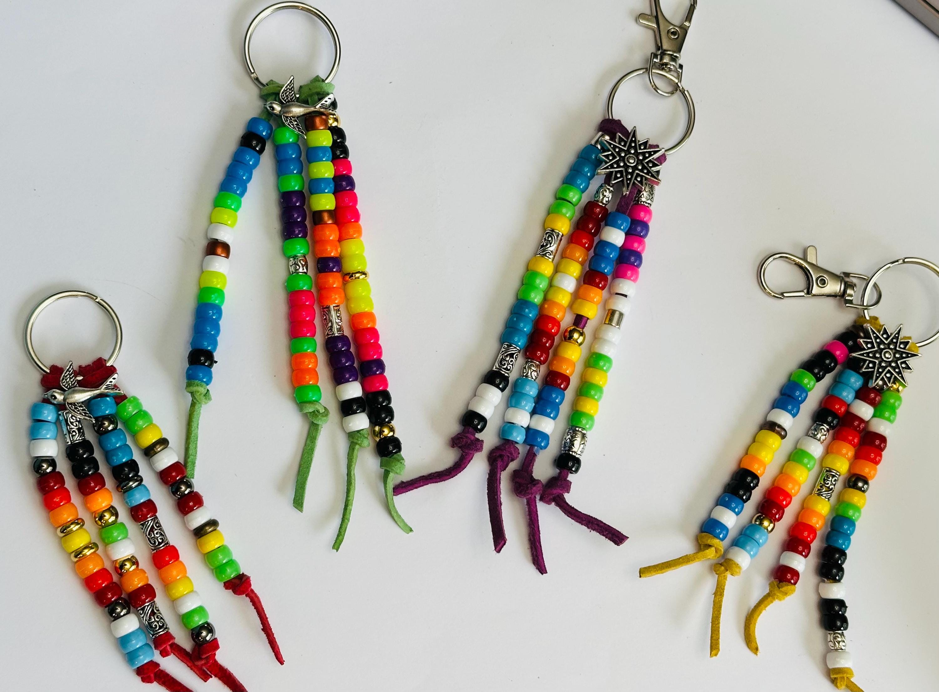 Wild Indian Style Keychain, Leather, Mini Pony Beads, Mini Slider Beads ...