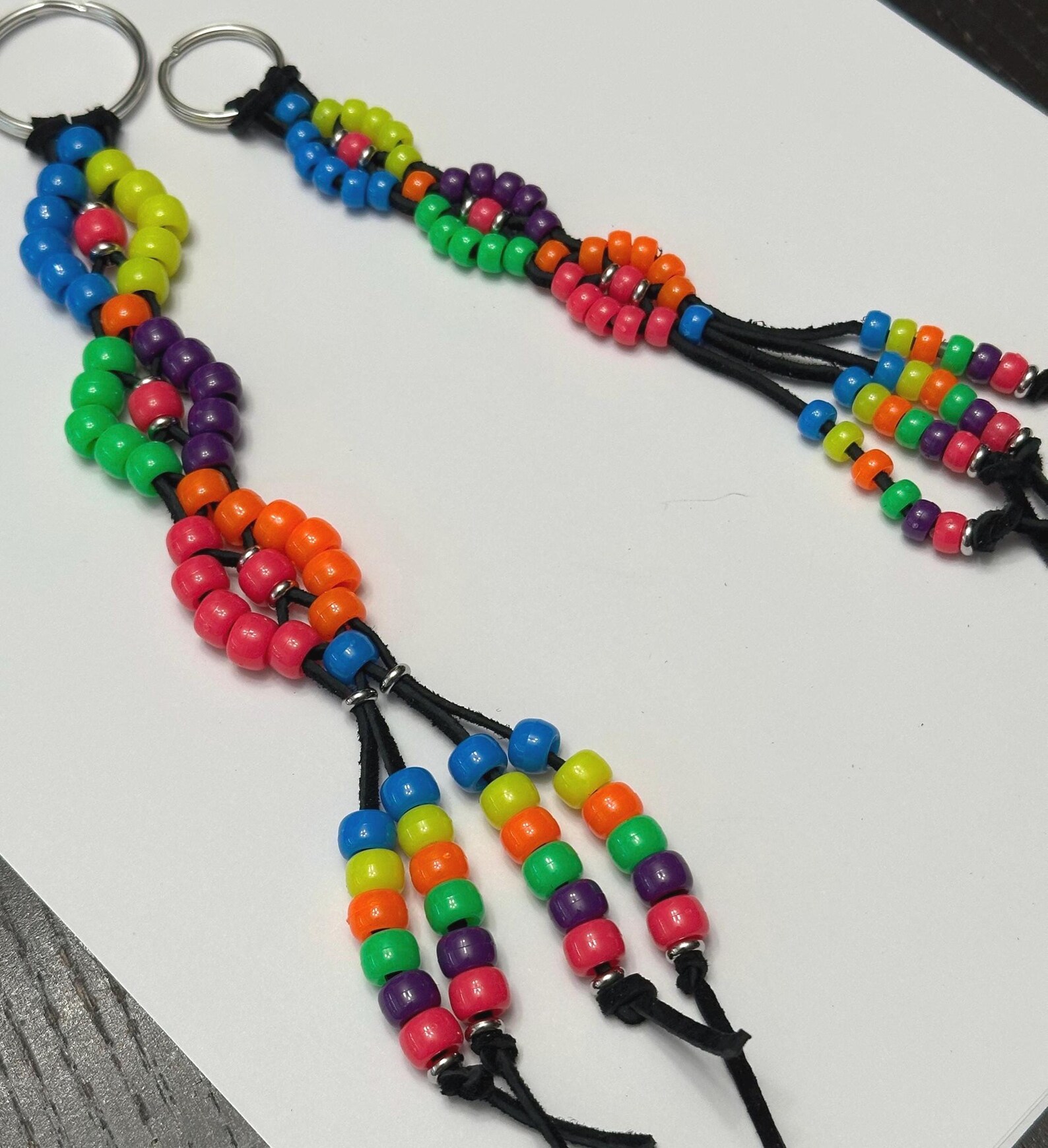 Neon Pony Bead Keychain: 90s Style Suede Lace Keyring - Etsy
