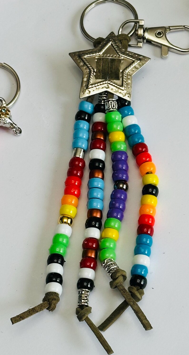Wild Indian Style Keychain, Leather, Mini Pony Beads, Mini Slider Beads ...