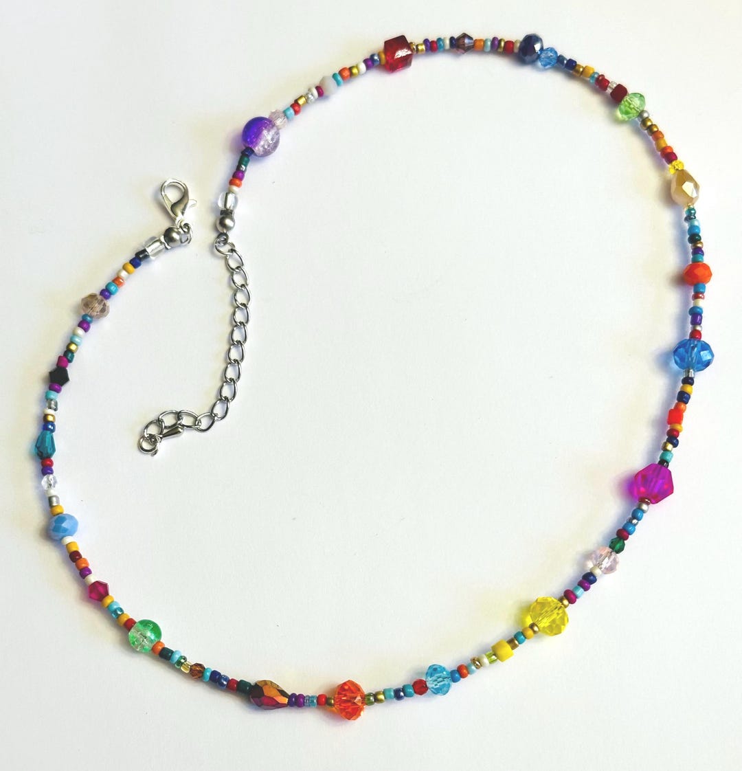 90s Sparkle Glass Bead Necklace: Colorful Random Beads, Silver Findings ...