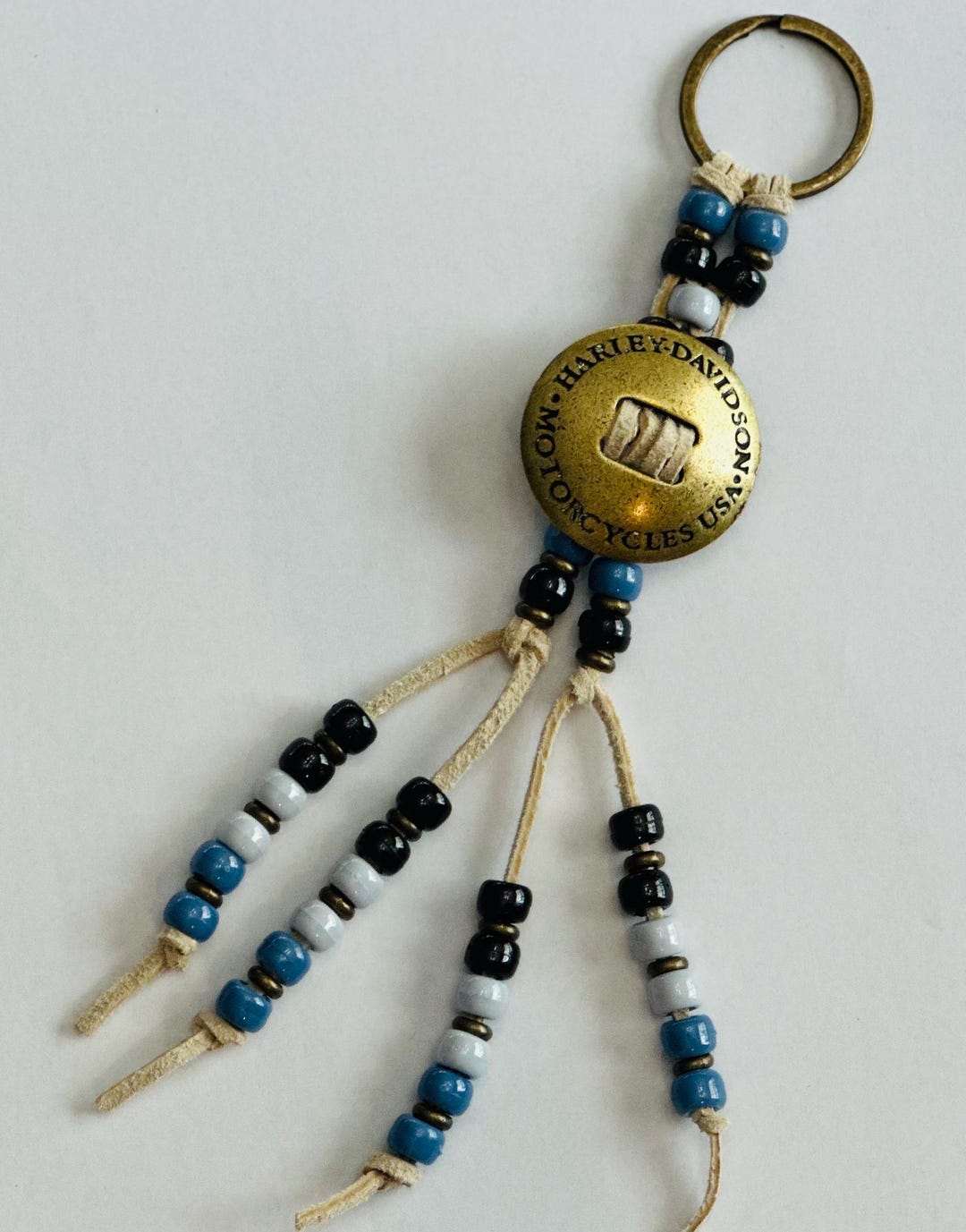 Harley Davidson Concho Keychain With Suede Lace and Beads Vintage SW ...
