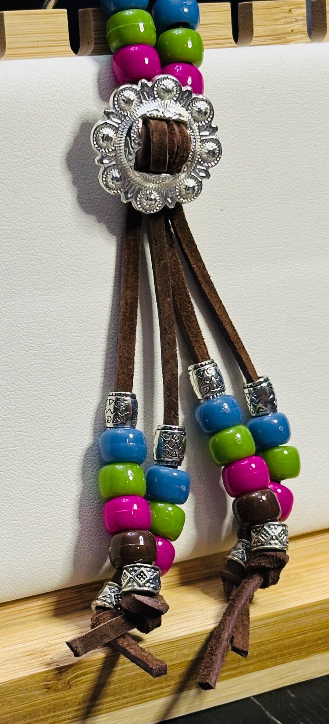 Circle Concho Keychain, Leather, Pony Beads, Concho, Suede Lace, 90s - Etsy