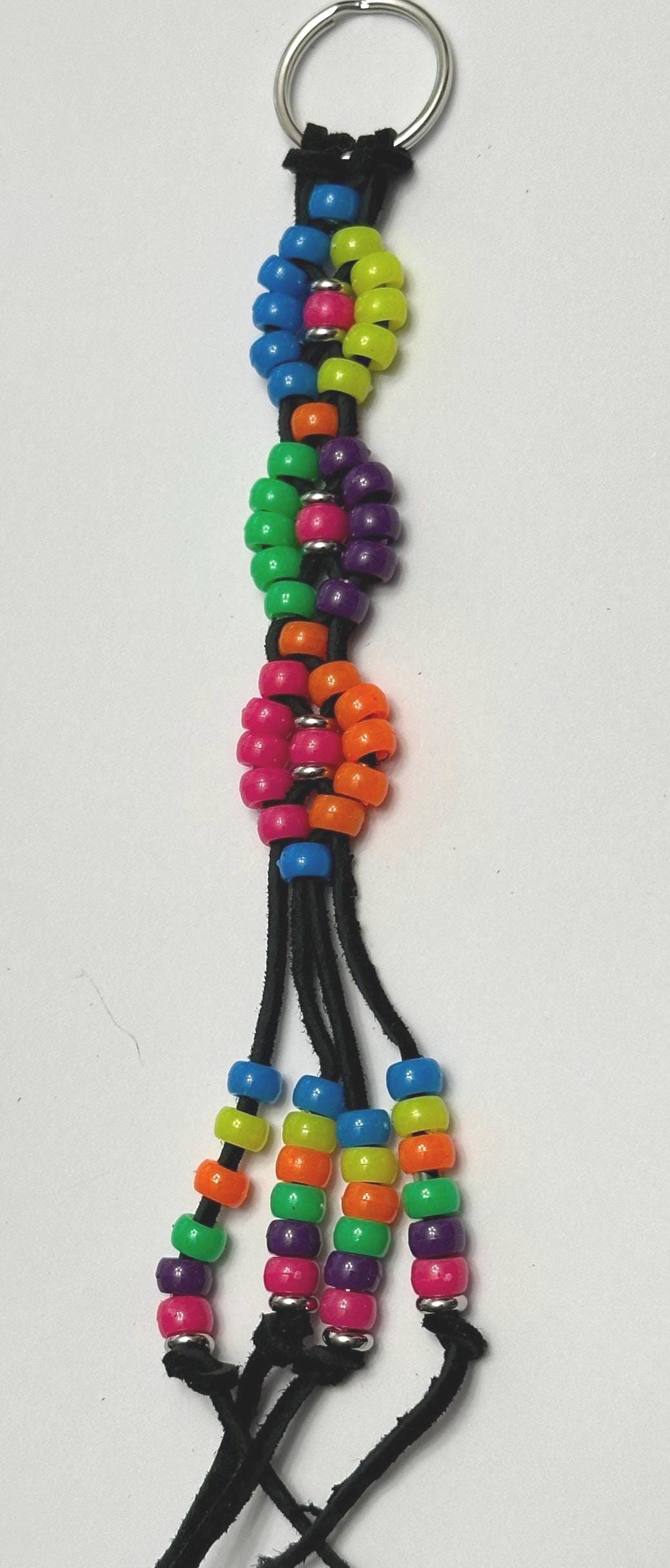 Neon Pony Bead Keychain: 90s Style Suede Lace Keyring - Etsy