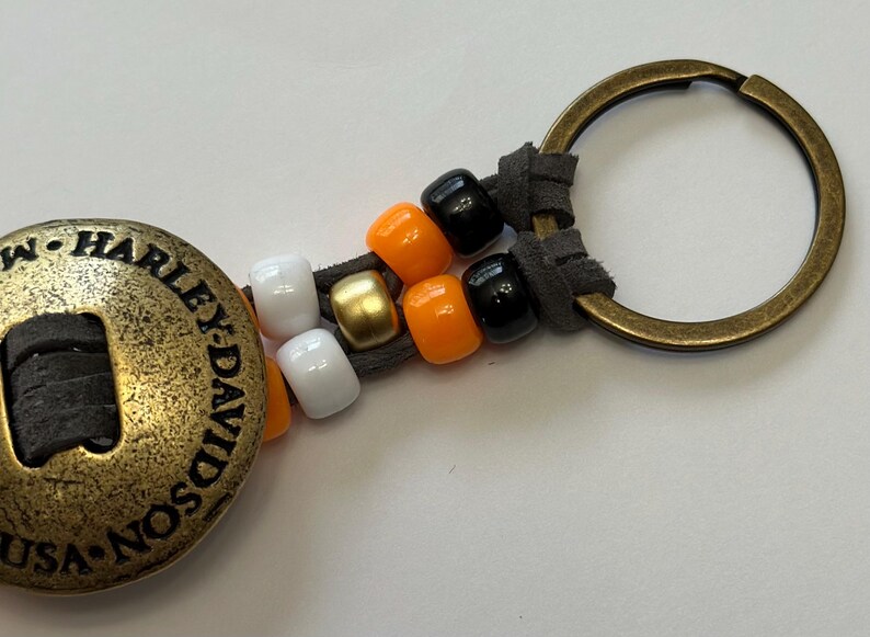 Harley Davidson Concho Keychain With Suede Lace and Beads, Vintage - SW ...
