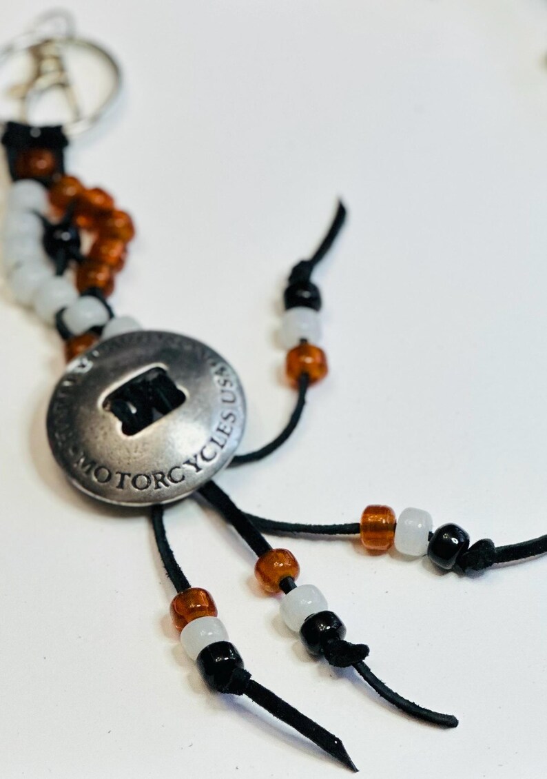 H-D Motorcycles Keychain, Harley Davidson, Suede Lace, Glass Pony Beads ...