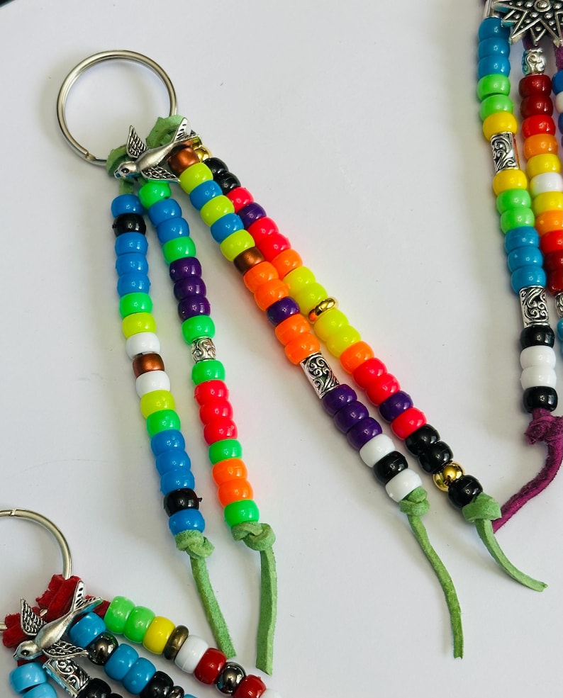 Wild Indian Style Keychain, Leather, Mini Pony Beads, Mini Slider Beads ...