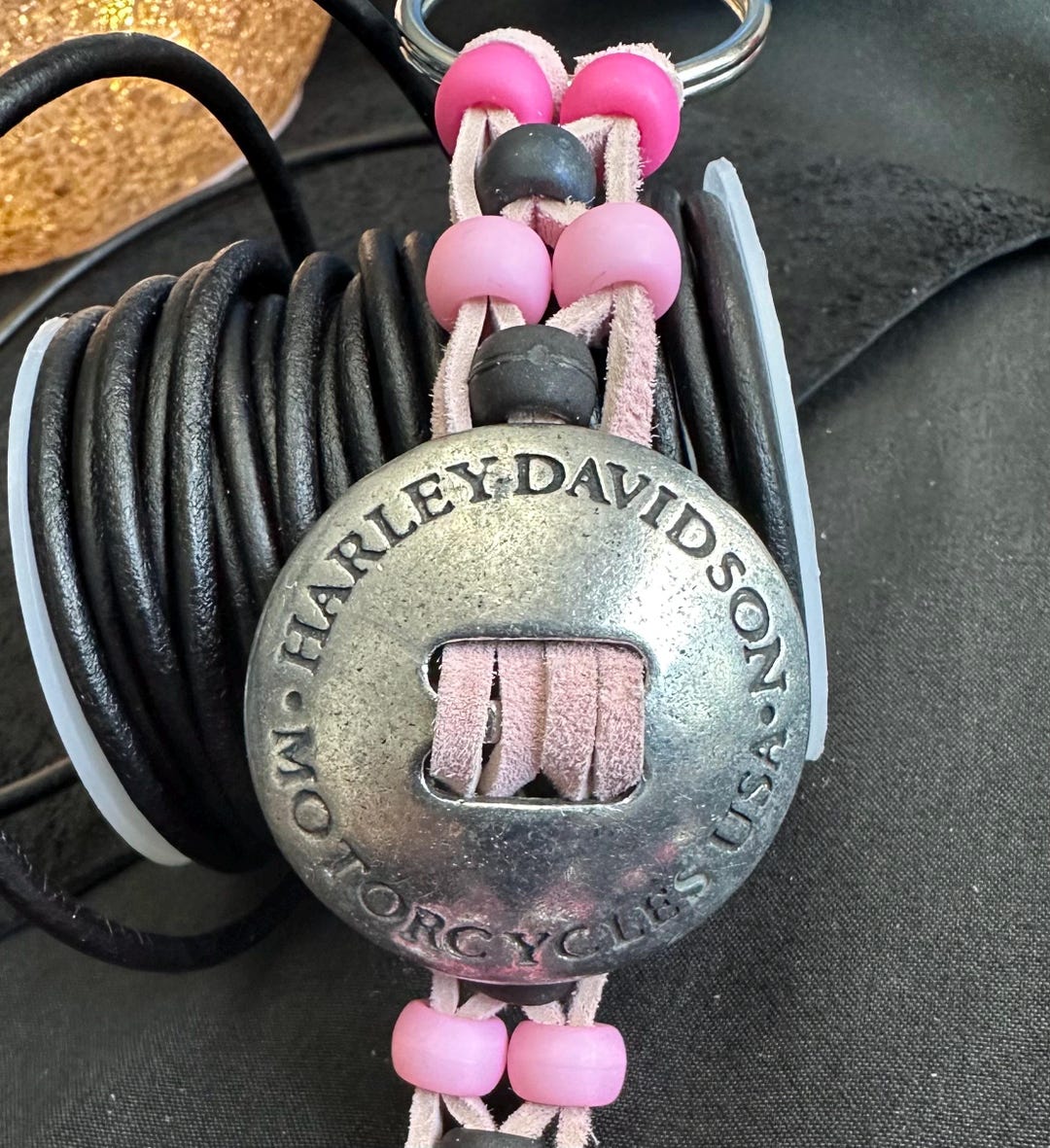 Vintage Harley Davidson Concho With Suede Lace and Beads Keychain SW ...