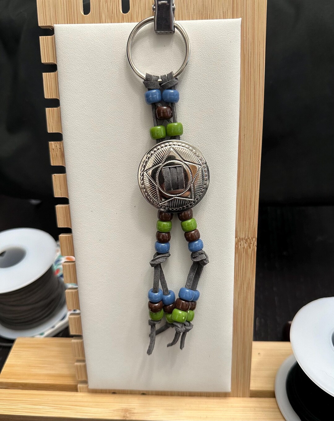 Killer Circle Star Concho Keychain, Leather, Pony Beads, Concho, Suede ...