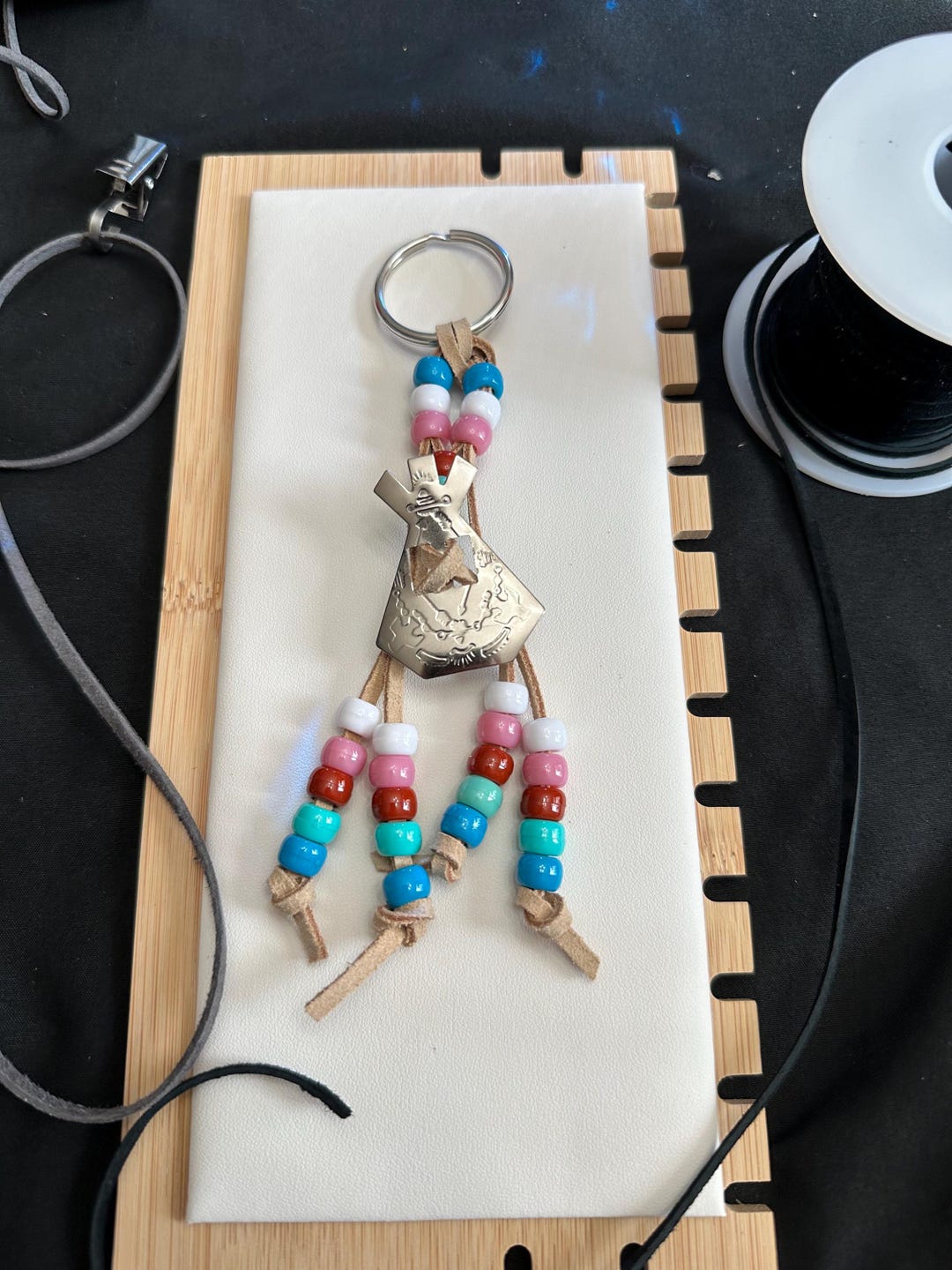 Tee Pee Indian Keychain, Leather, Pony Beads, Concho, Suede Lace, 90s ...