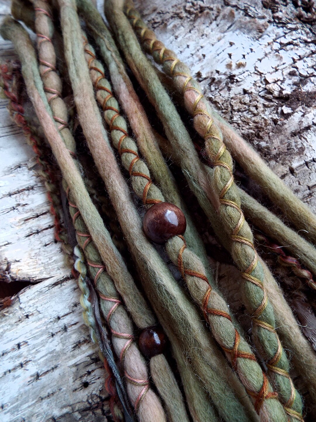 10 Custom Clip in or Braid in Dreadlock Extensions Color Mix: Olive ...