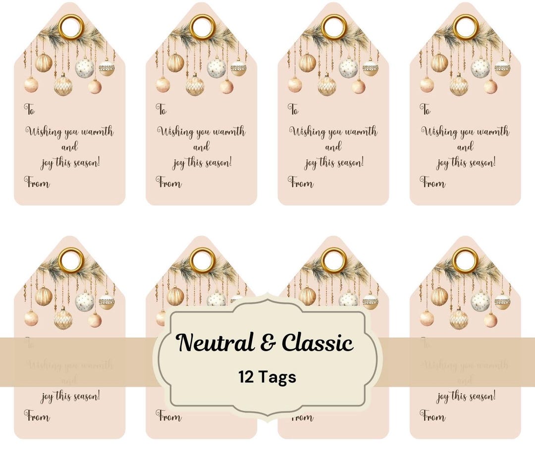 Printable Christmas Gift Tags Classic Beige Holiday Tags Instant ...
