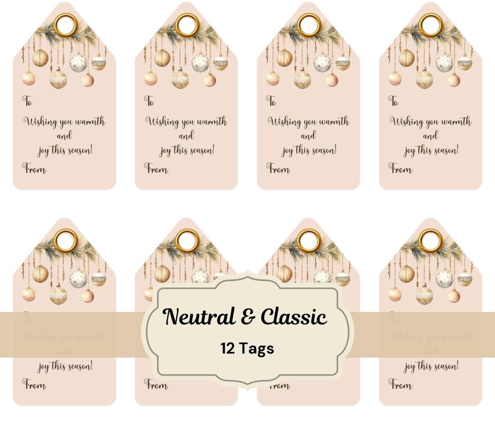 Printable Christmas Gift Tags | Classic Beige Holiday Tags | Instant ...
