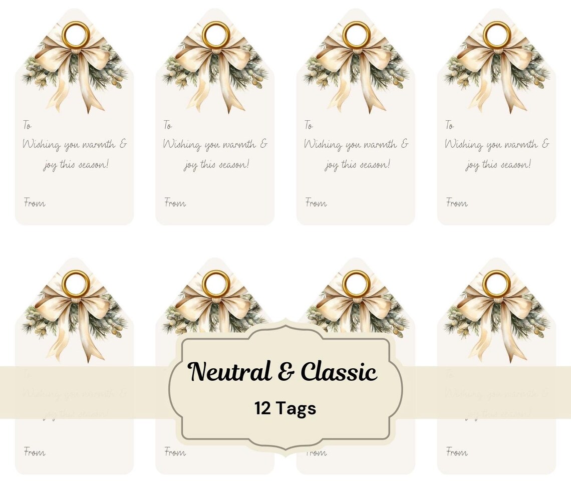 Printable Christmas Gift Tags | Classic Beige Holiday Tags | Instant ...