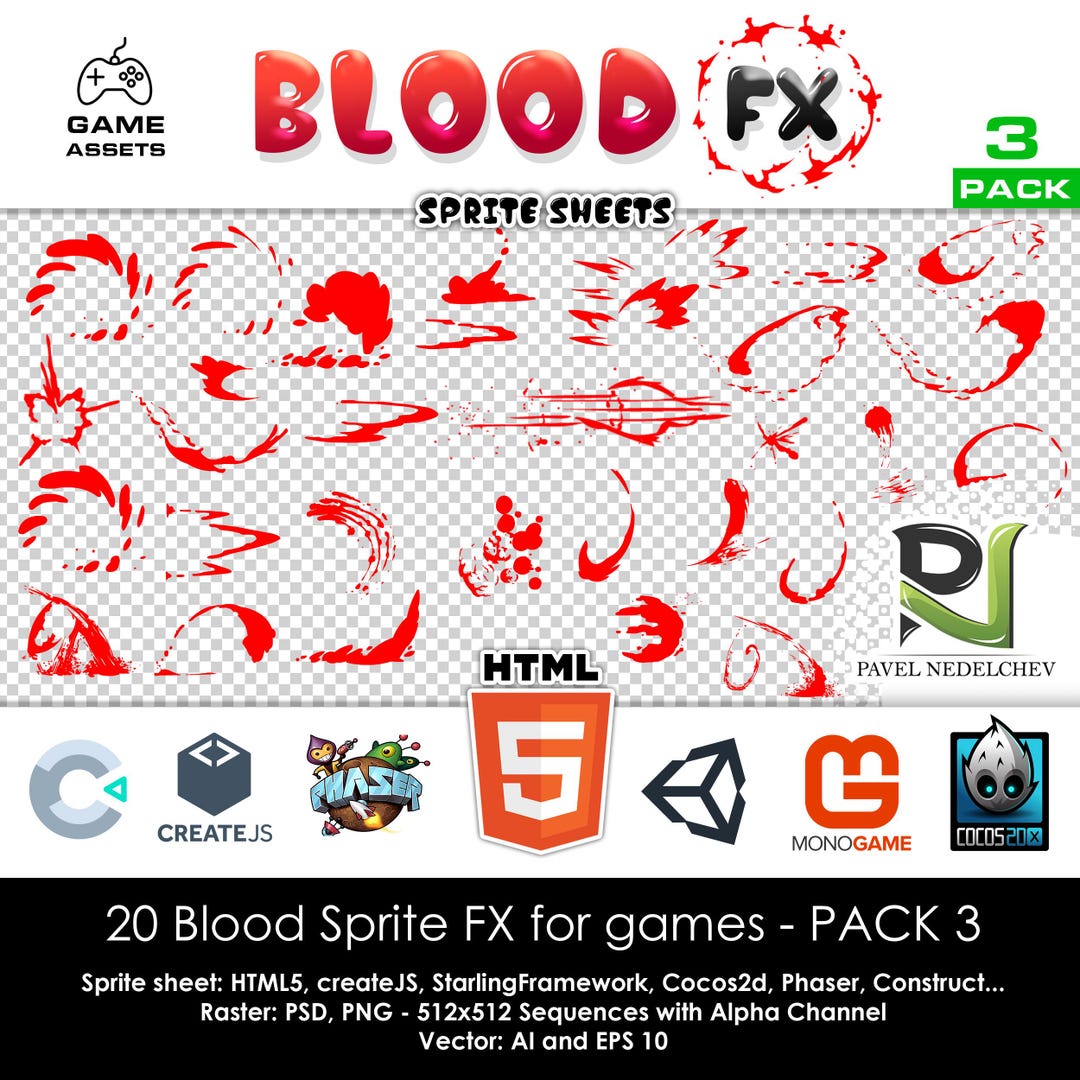 Blood Sprite Sheet FX Pack 3 - Etsy UK