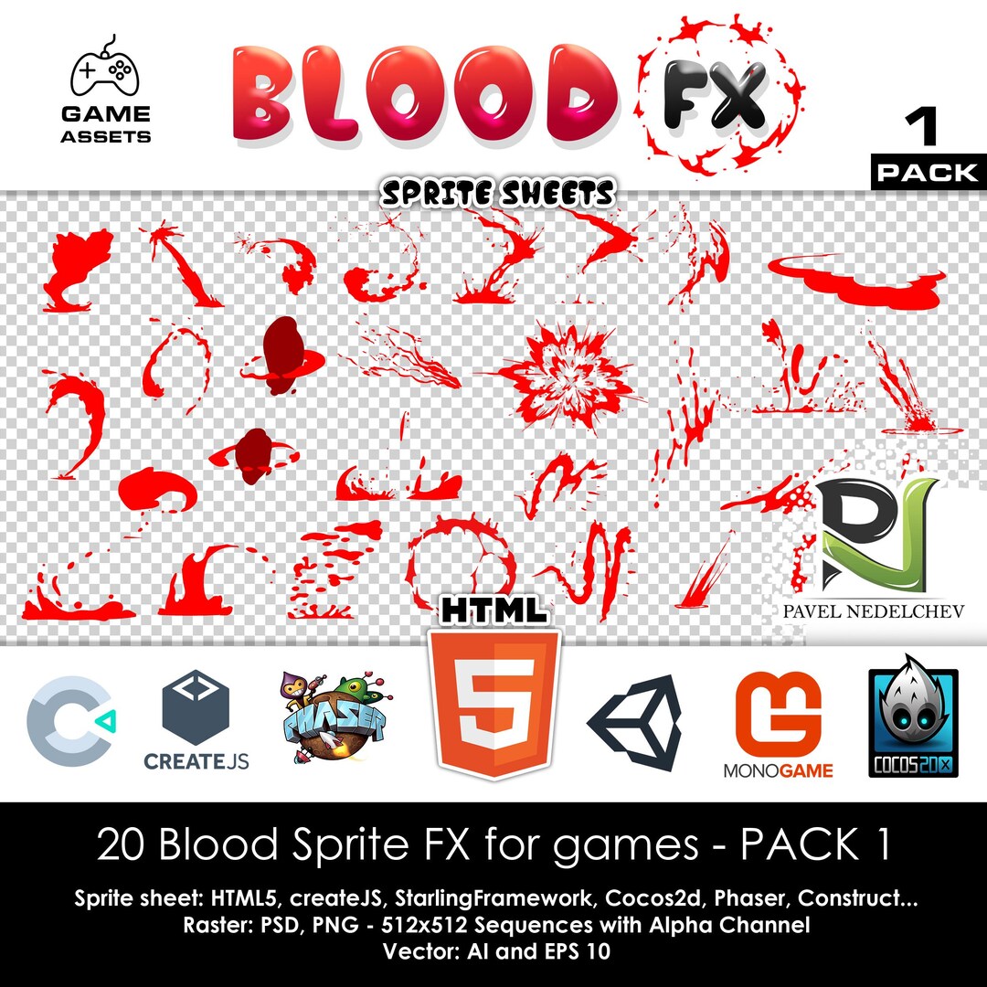 Blood Sprite Sheet FX Pack 1 - Etsy UK