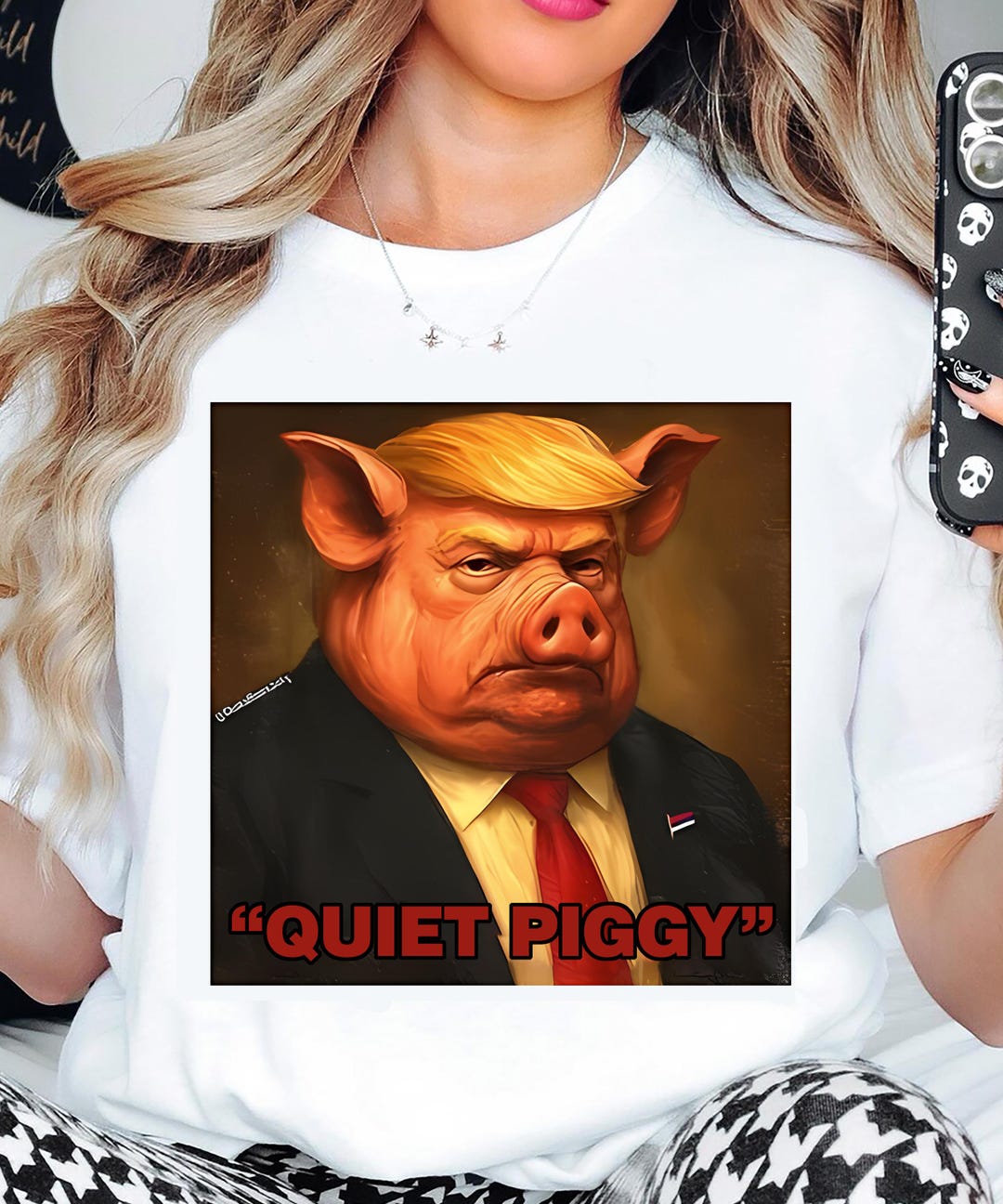 Quiet Piggy Resist Pig-faced Character Portrait T-shirt | "quiet Piggy ...