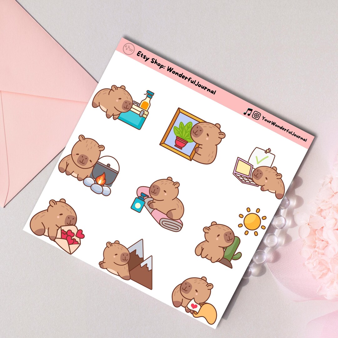 Cute Capybara Sticker Sheet V5 Kawaii Cartoon Animal Stickers Kawaii ...