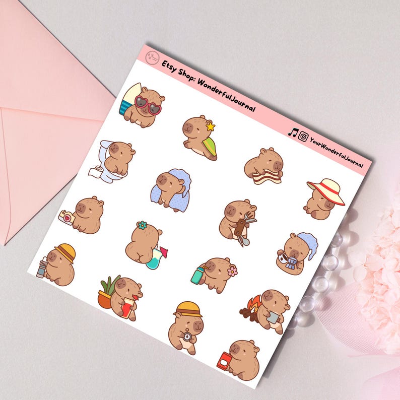 Cute Capybara Sticker Sheet V3 Kawaii Cartoon Animal Stickers Kawaii ...