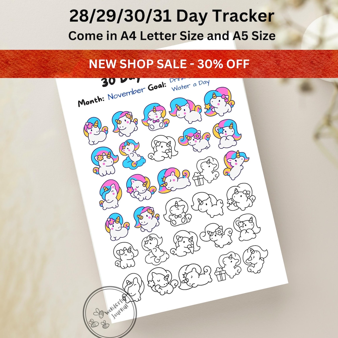 Printable Cute Habit Tracker Unicorn Kawaii Daily Mood Tracker Planner ...