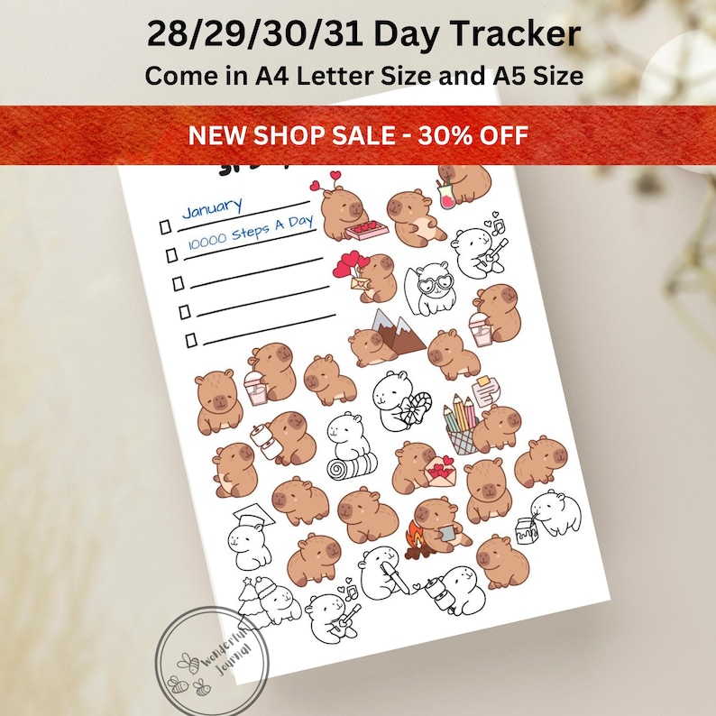 Habit Tracker Capybara Printable Kawaii Daily Mood Tracker Cute Planner ...