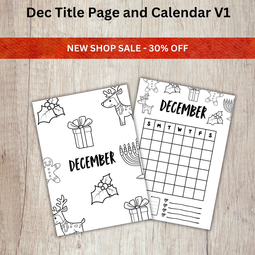 December Title Page and Calendar Holiday Theme Bundle V1 Printable ...