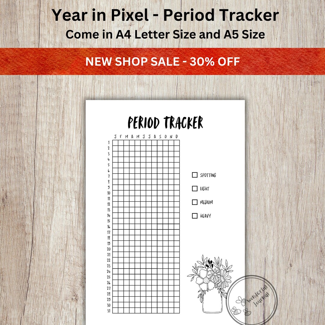 Period Tracker Journal A Year in Pixels Period Tracker A4 A5 Journal ...