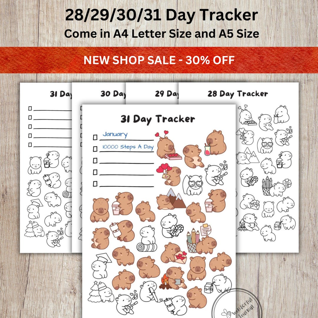 Habit Tracker Capybara Printable Kawaii Daily Mood Tracker Cute Planner ...