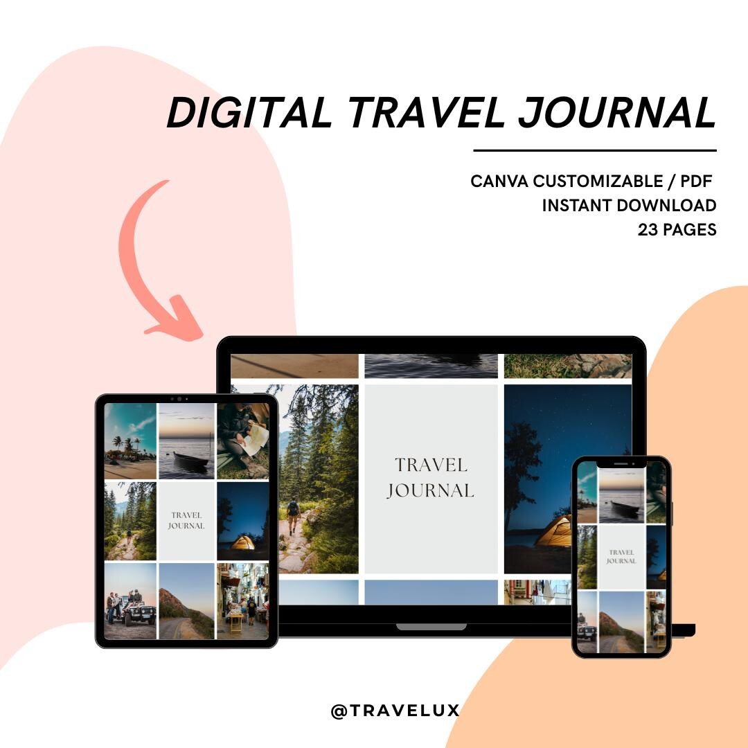 Digital Travel Journal Canva Template | Editable Vacation Memory Book ...