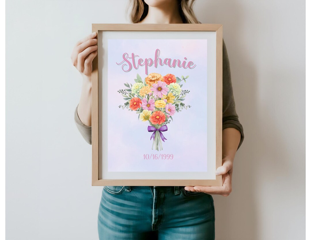 Printable October Birth Month Marigold and Cosmos Bouquet - Birth ...