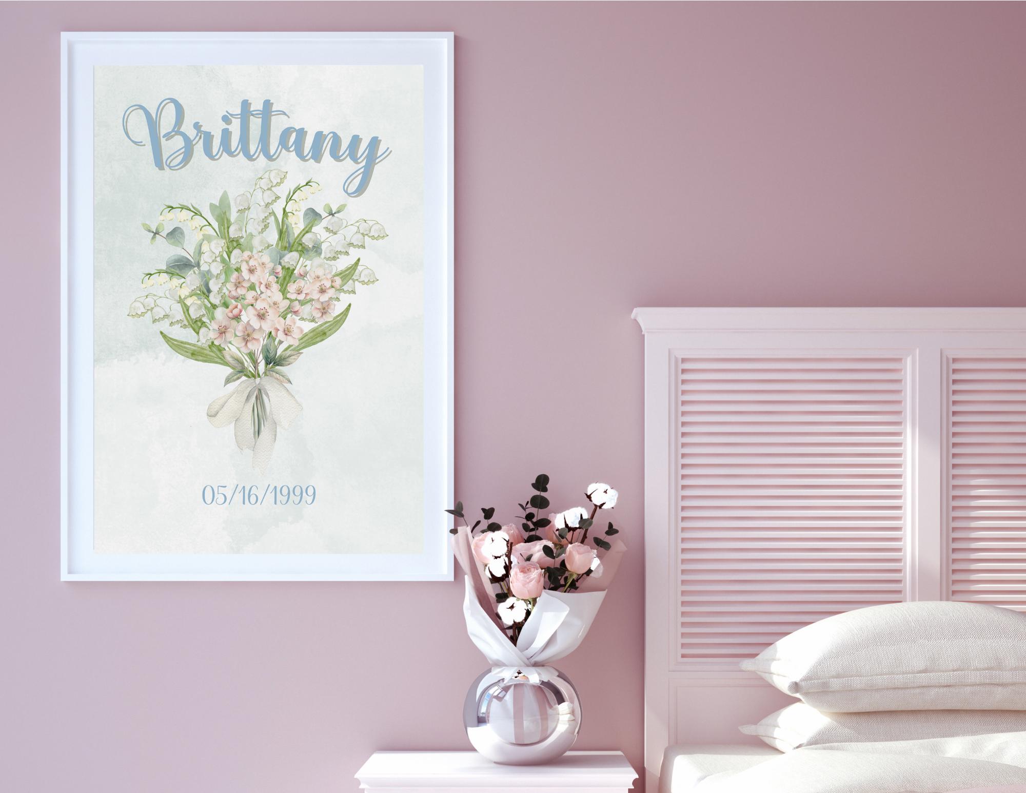Printable May Birth Month Lily of the Valley and Hawthorn Bouquet ...