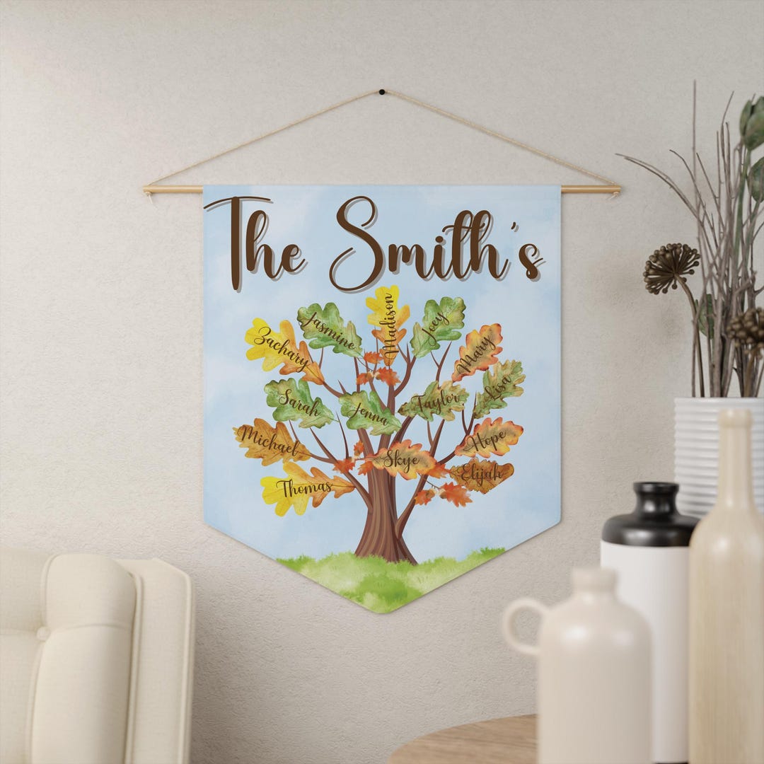 Personalized Family Tree Pennant With Custom Family Names - Genealogy ...