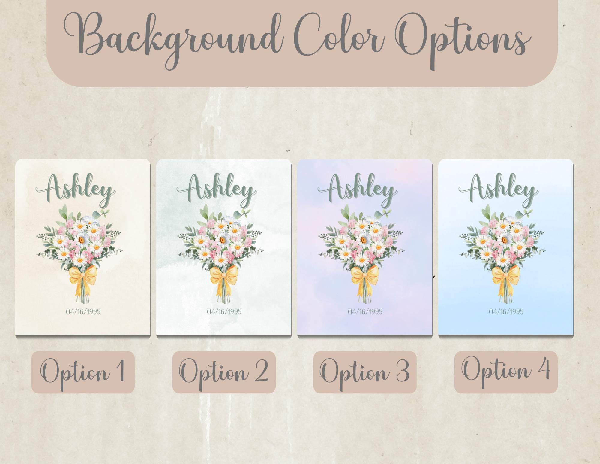Personalized April Birth Month Flower Bouquet Canvas Wall Art With Name ...
