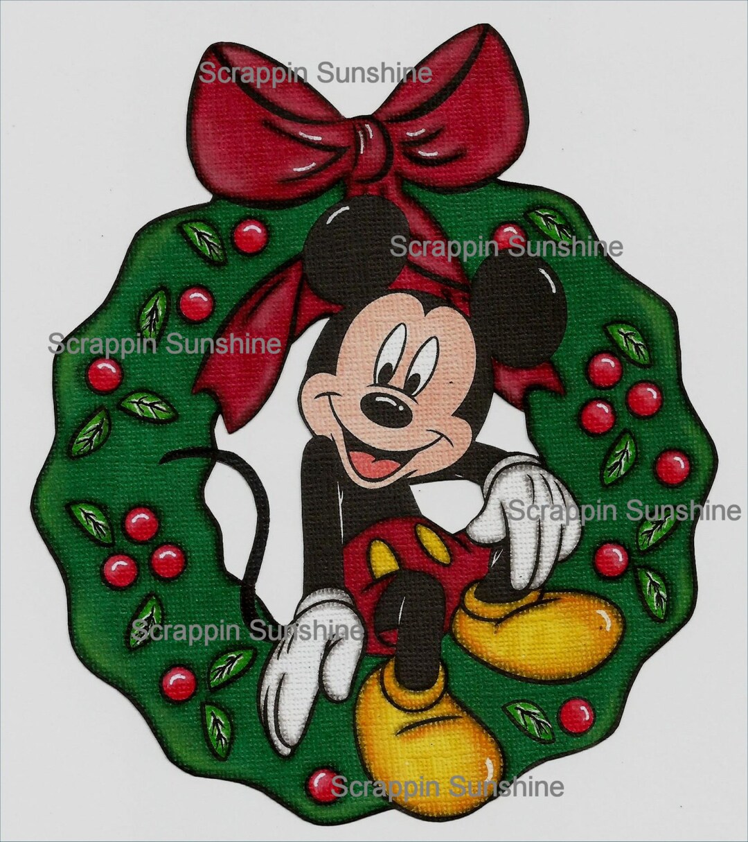 DISNEY Christmas Wreath W/ Mickey Printed Paper Piecing for Scrapbook ...