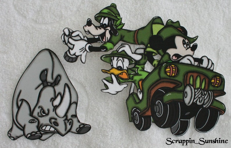 DISNEY Safari Gang in Jeep W/ Rhino - Printed Paper Piece for Scrapbook ...