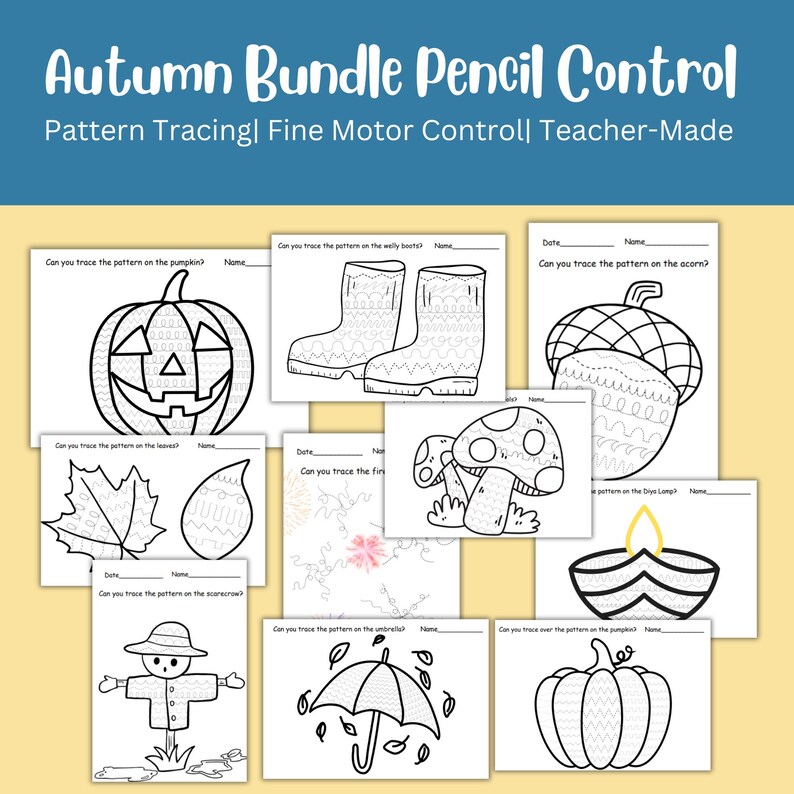 Autumn Worksheet Bundle | Pencil Control Tracing | Fine Motor Control ...