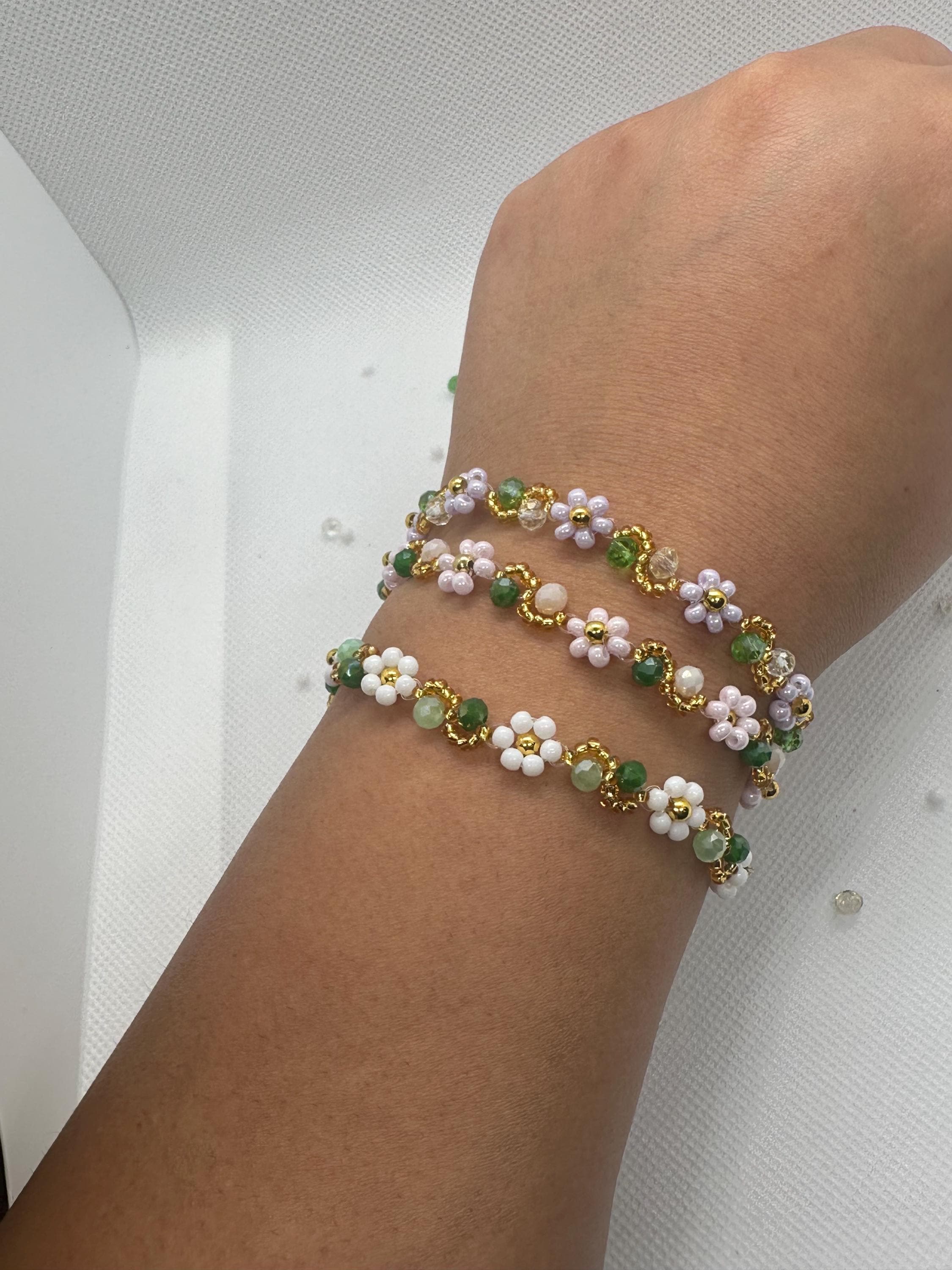 Pastel Colors and Gold Flower Bracelet Beaded Flowers Handmade Jewelry ...